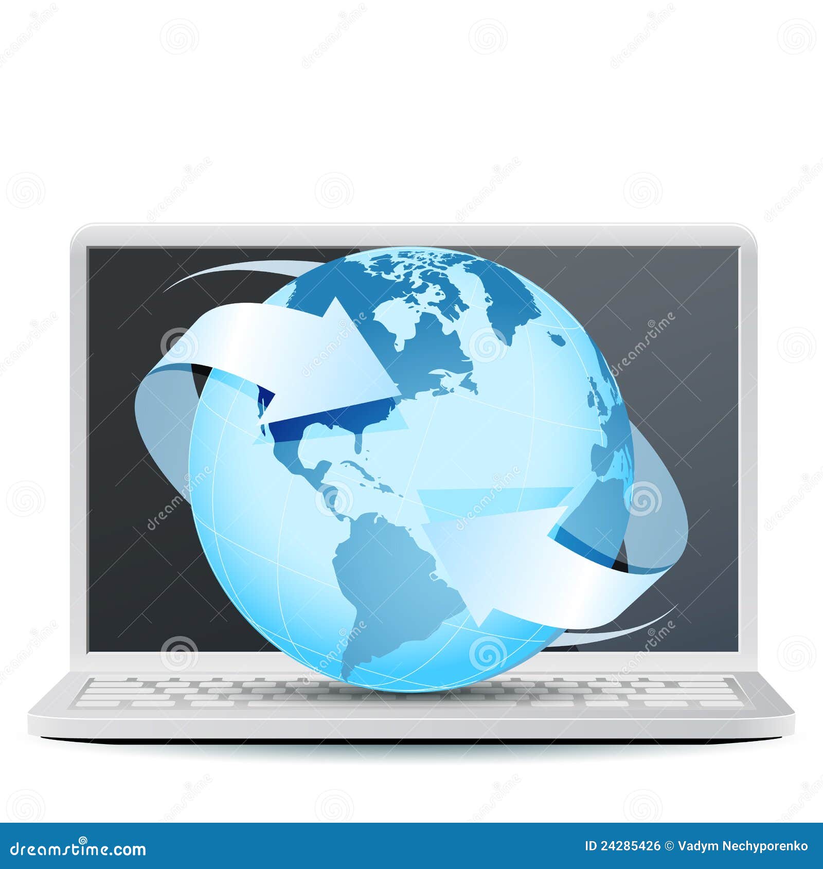 Notebook Computer with Planet Earth Stock Vector - Illustration of flat ...