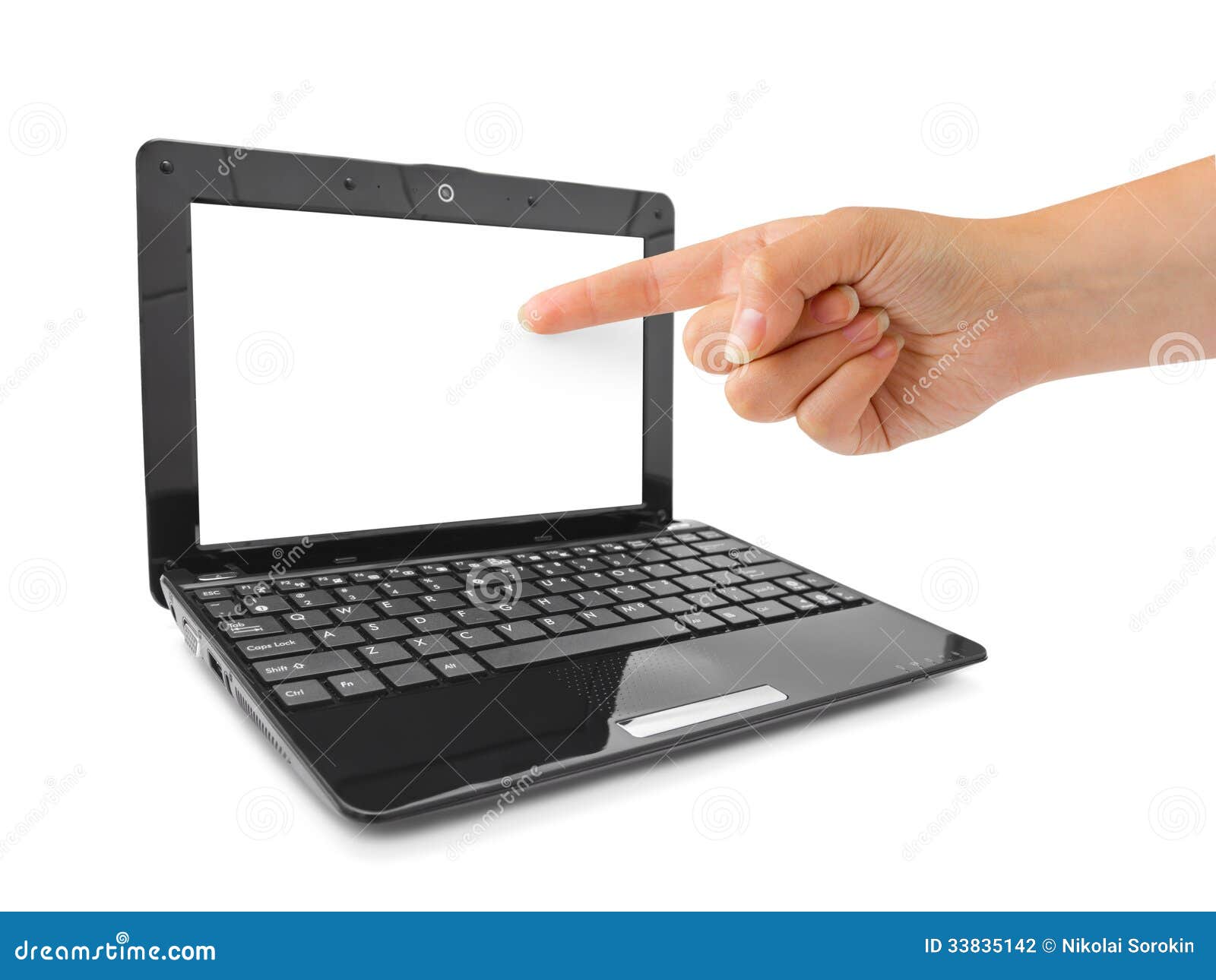 Notebook Computer and Pointing Hand Stock Photo - Image of computer ...