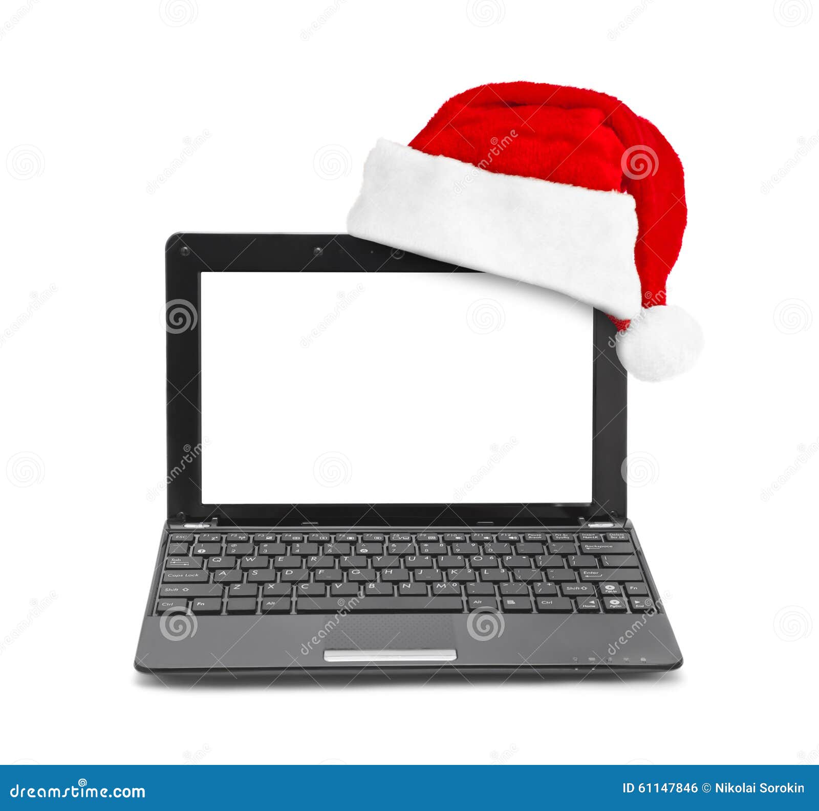 Notebook Computer and Santa Claus Red Christmas Hat Stock Photo - Image ...