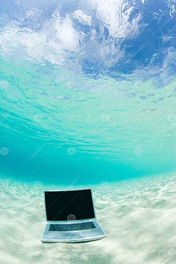 Notebook Computer Underwater Beach Stock Photo - Image of laptop ...