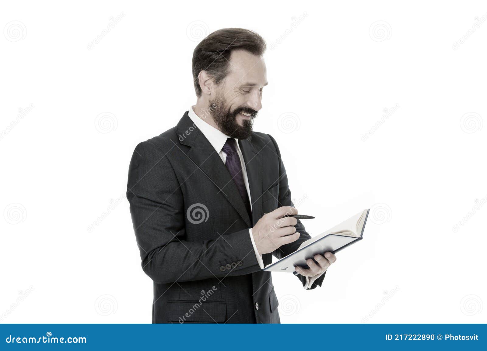Notebook Concept. Businessman Make Notes in Notebook. Man Write ...