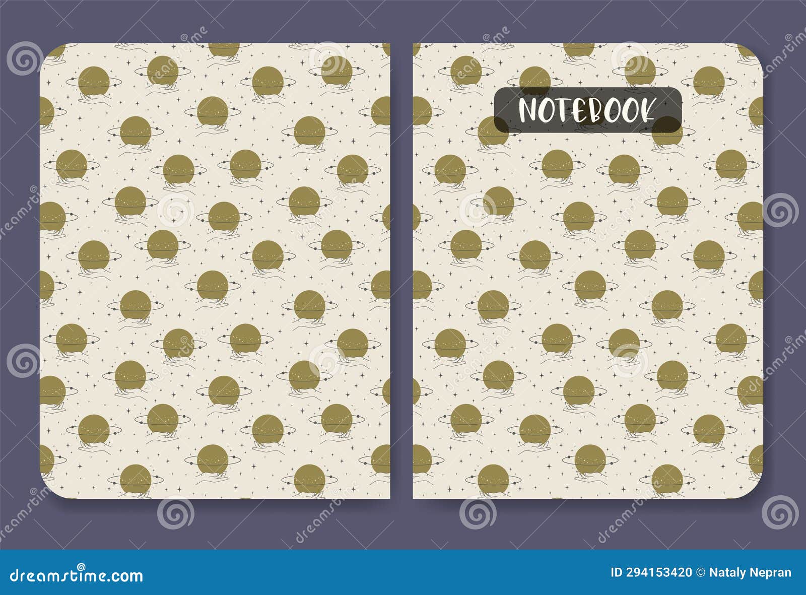 Notebook Cover with Saturn Planet Page. Cosmic Elements Beige ...