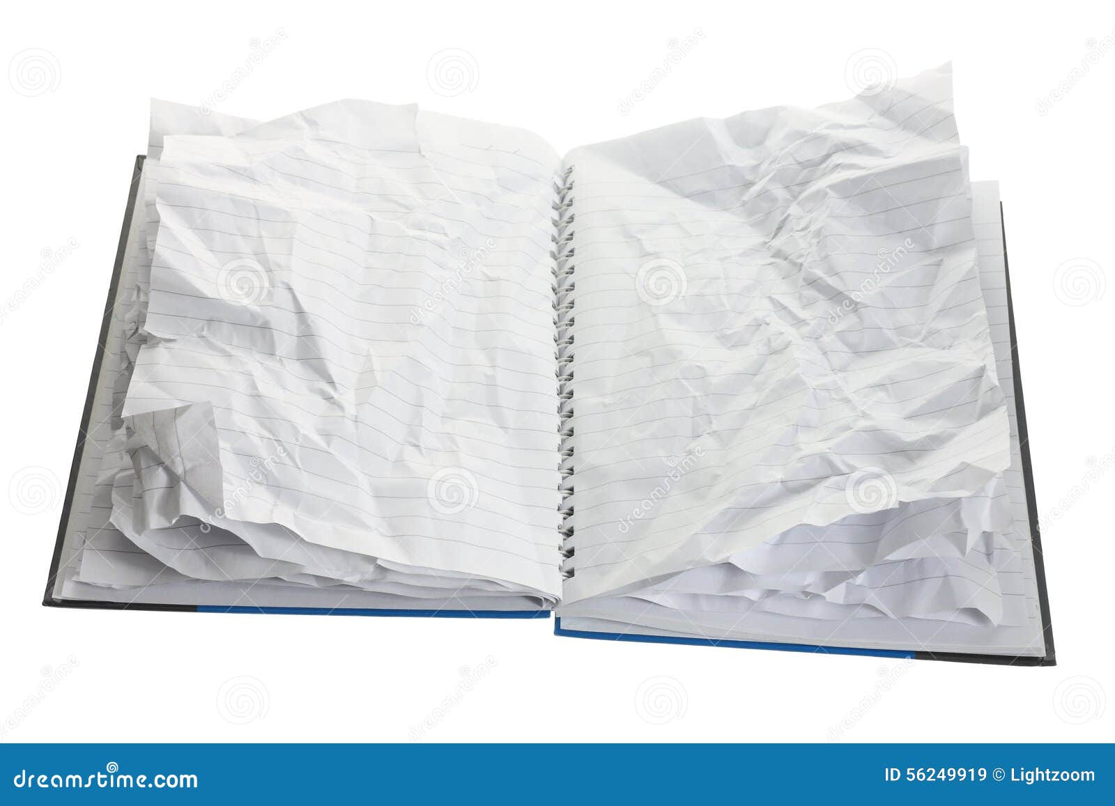 Notebook with Crumpled Pages Stock Image - Image of crunched, open ...