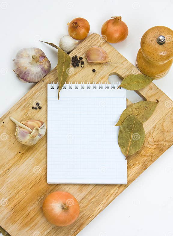 Notebook for culinary note stock photo. Image of garlic - 16598034