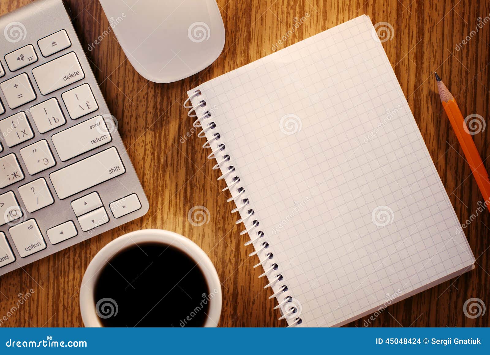 Notebook and Cup of Coffee Near Computer Keyboard Stock Photo - Image ...
