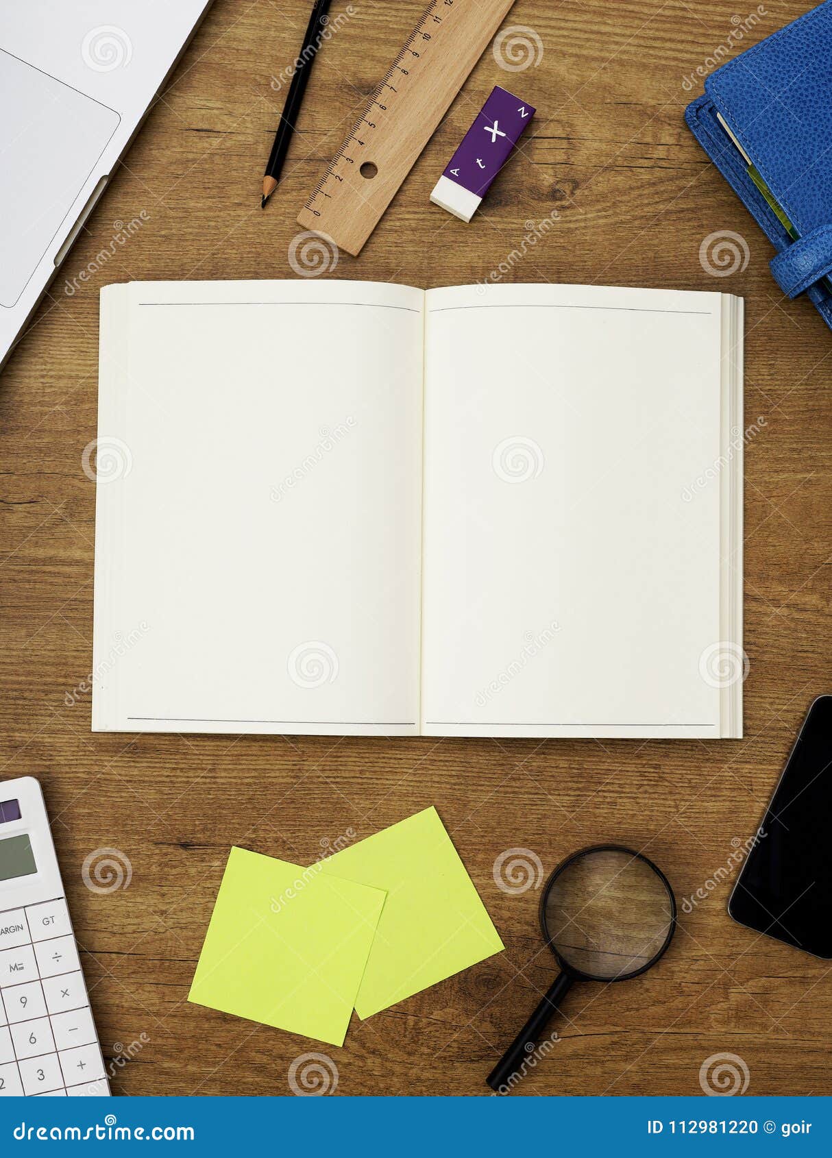Notebook on a desk stock photo. Image of personal, coffee - 112981220