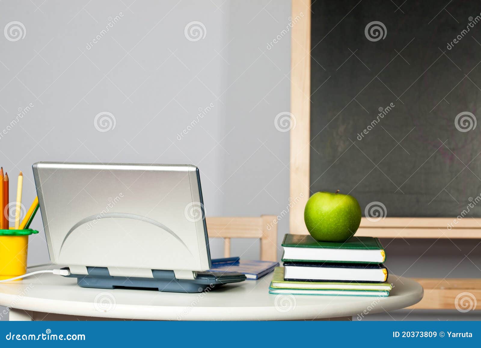 Notebook on Desk in Classroom Stock Image - Image of board, school ...