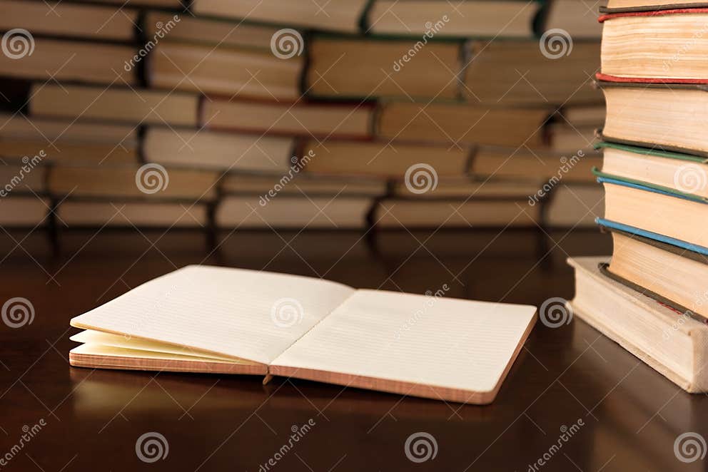 Notebook on the desktop stock photo. Image of brown - 142258994