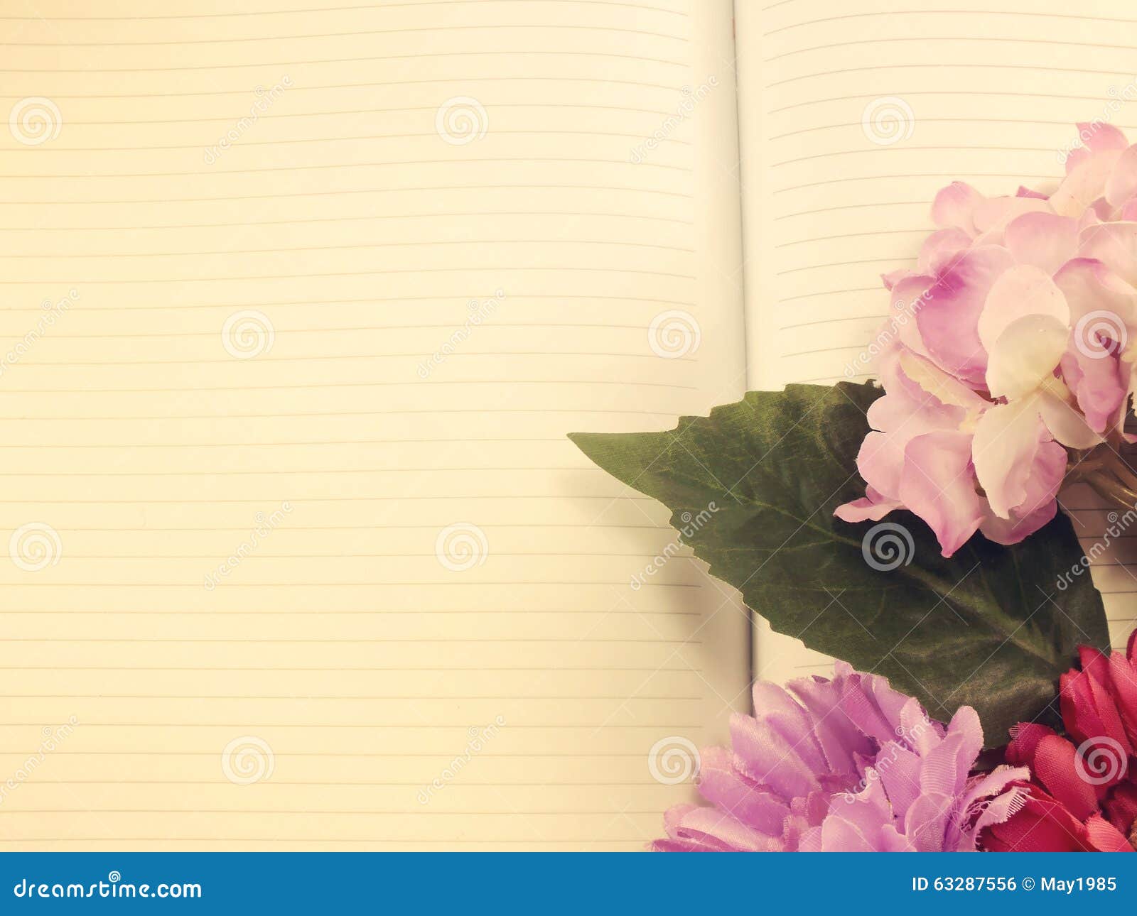 Notebook Diary and Beautiful Flower Bouquet with Vintage Filter Stock ...