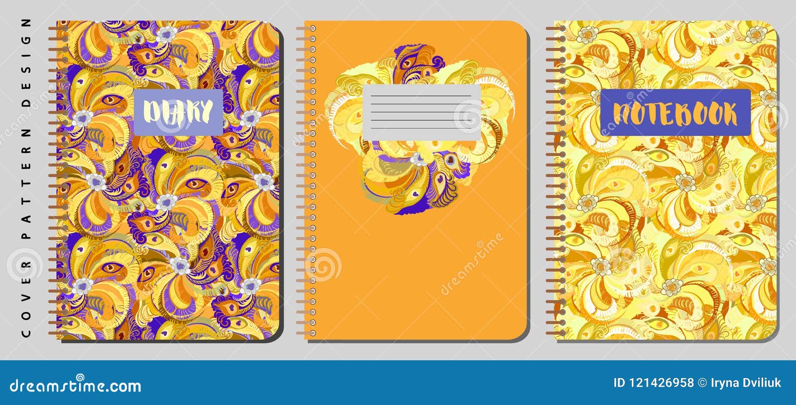 Notebook and Diary Cover Design for Print with Seamless Pattern ...
