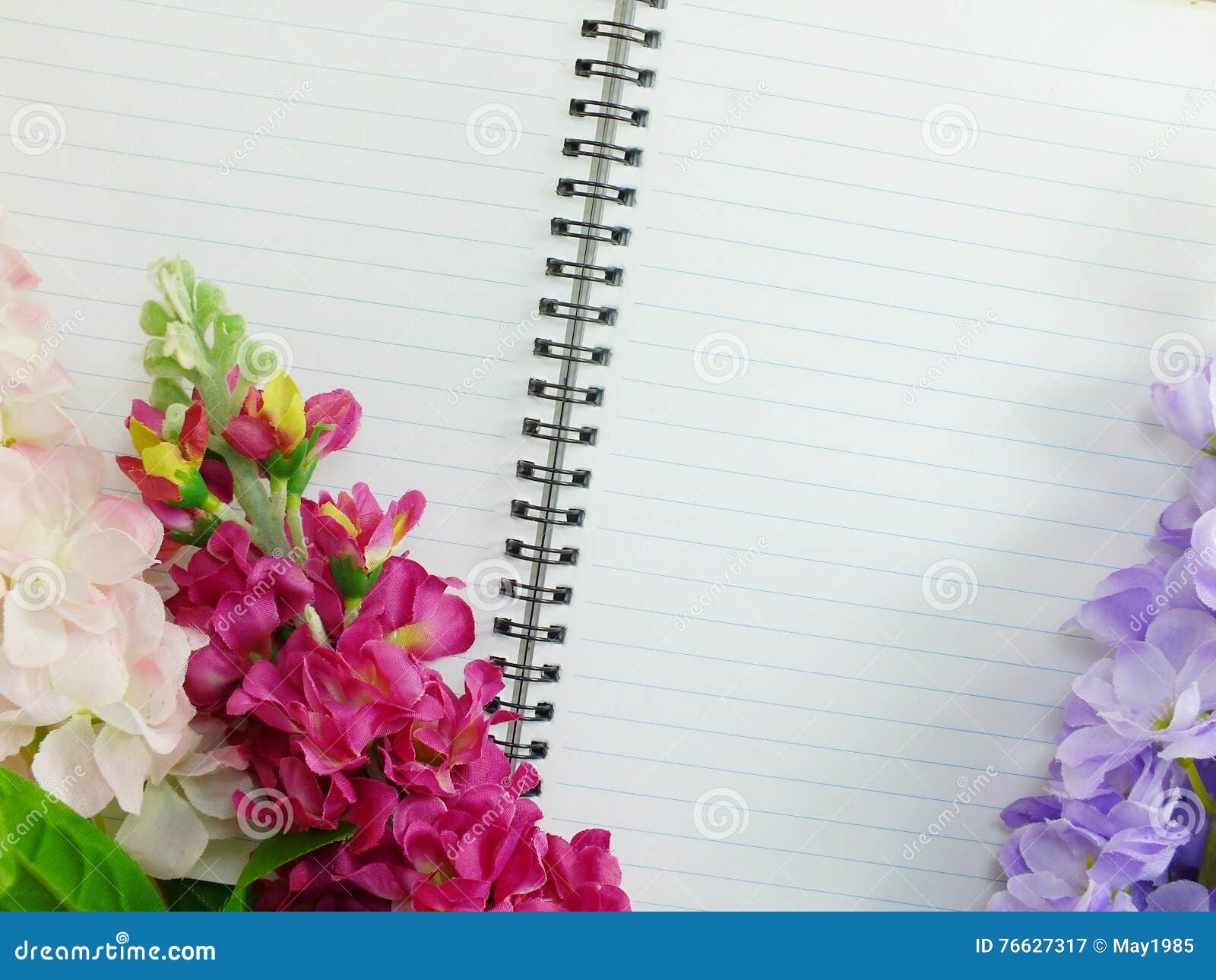 Notebook Diary with Pink Flower on Wooden Background Stock Image ...