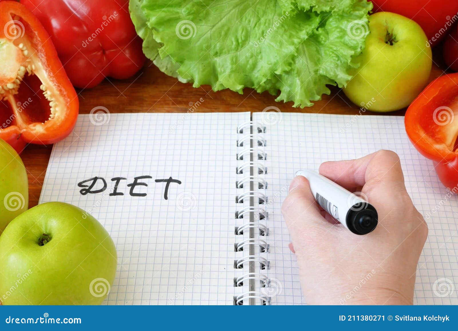 Notebook with a Diet Plan with Fresh Vegetables and Fruits on Table ...