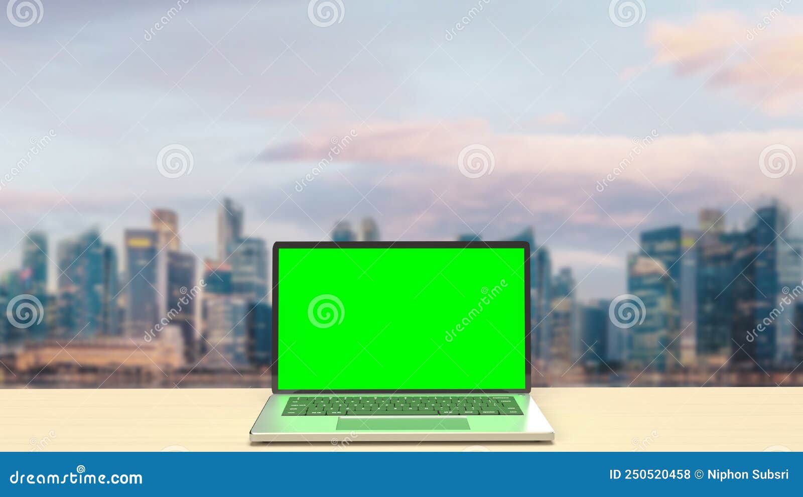 The Notebook Display Green Screen on Rooftop Building for Present ...