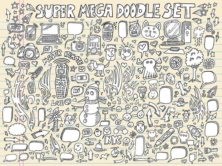 Notebook Doodle Sketch Design Vector Set Stock Vector - Illustration of ...