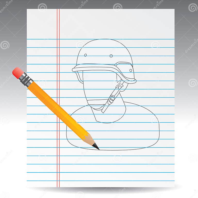 Notebook Drawing with Pencil of Army Man Stock Vector - Illustration of ...