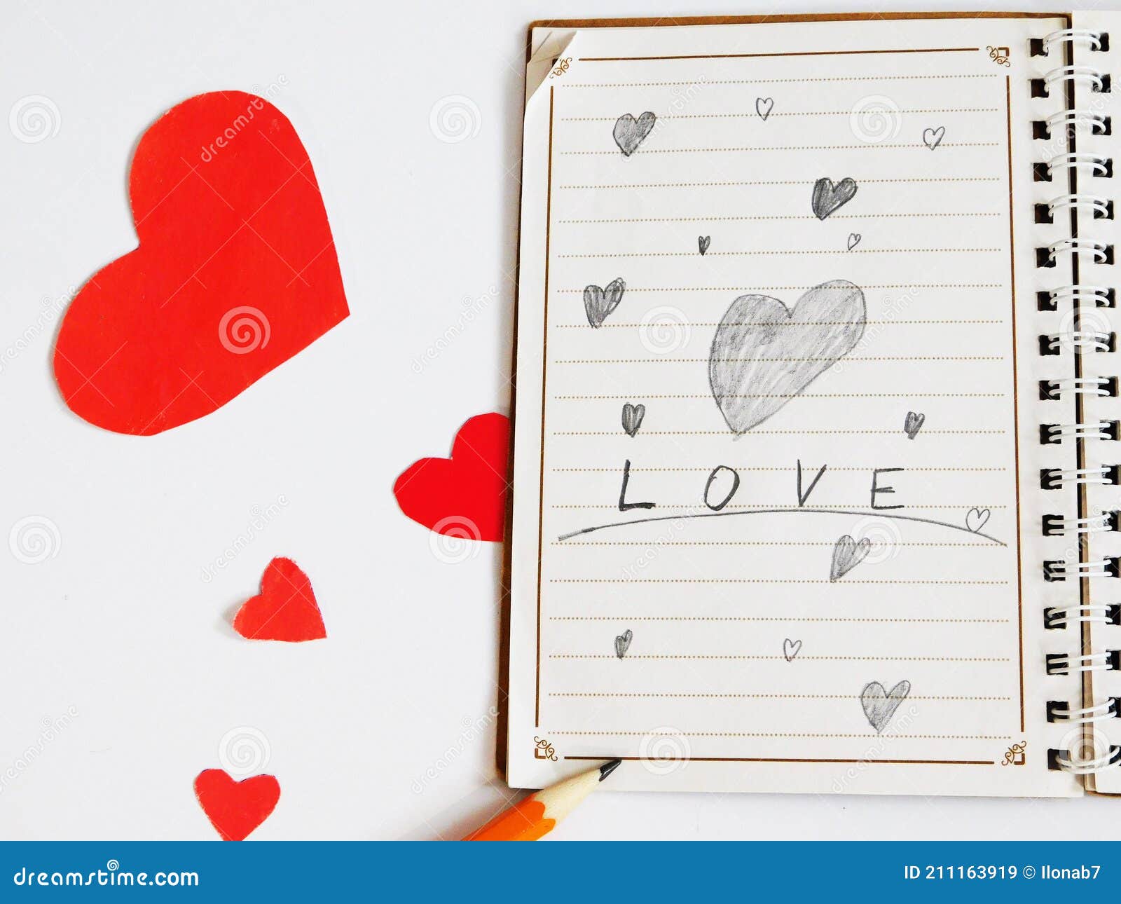 Notebook with Drawings and Hearts Stock Image - Image of drawings ...