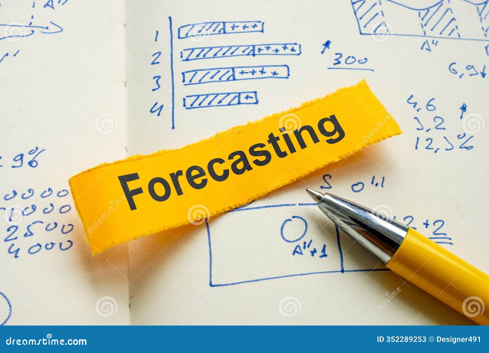 Notebook with Financial Graphs and the Word Forecasting. Symbol of ...
