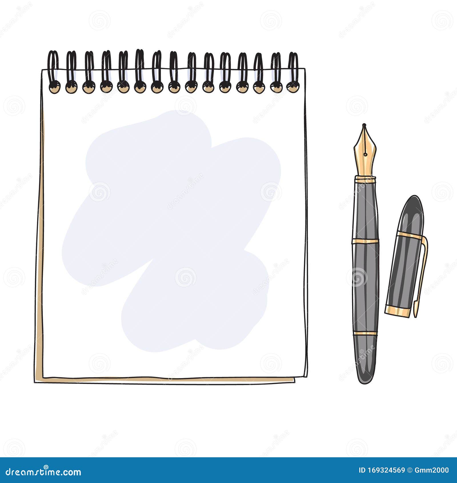 Notebook and Fountain Writing Pen Doodle Hand Drawn Vector Illustration ...