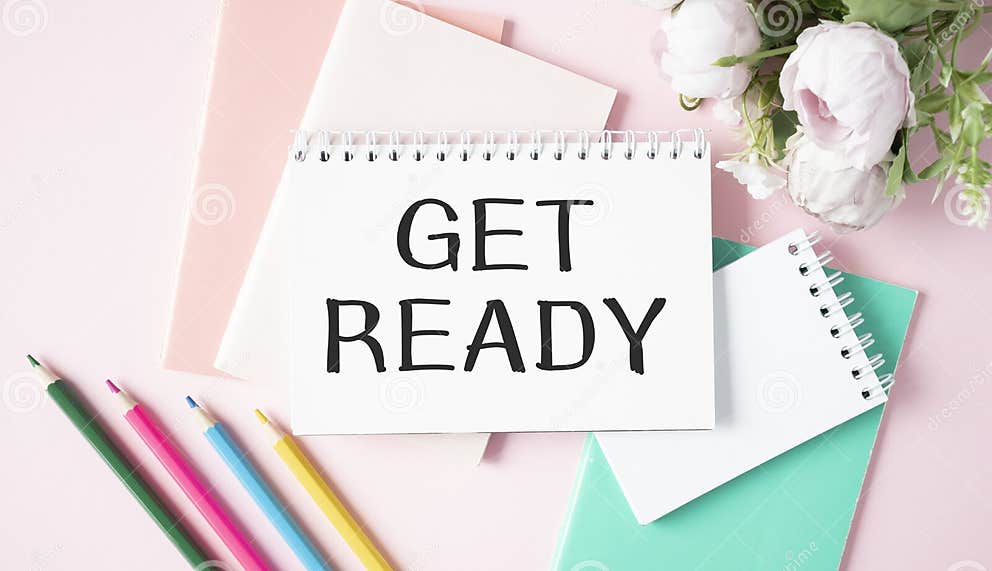 GET READY Word with Office Tools on Pink Table. Business Conceptual ...