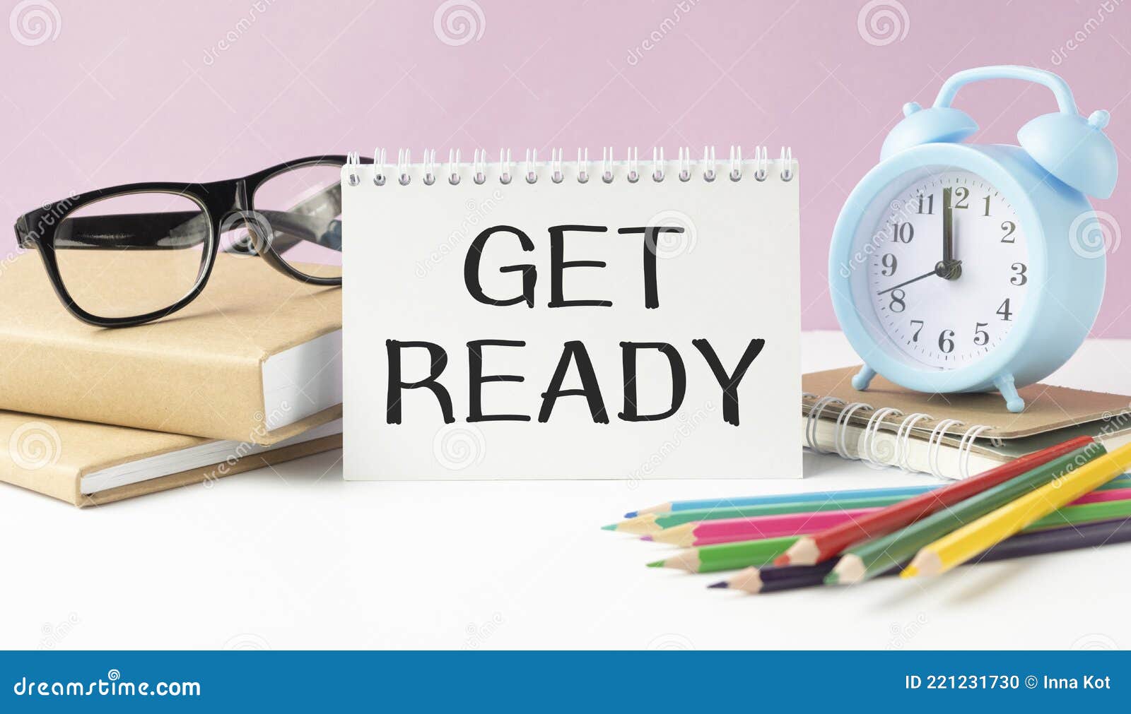 Notebook with GET READY Word with Office Stock Photo - Image of embark ...