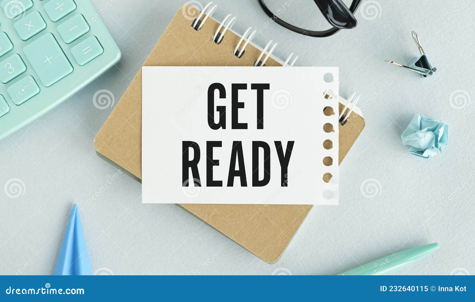 Notebook with GET READY Word with Office Tools Stock Image - Image of ...