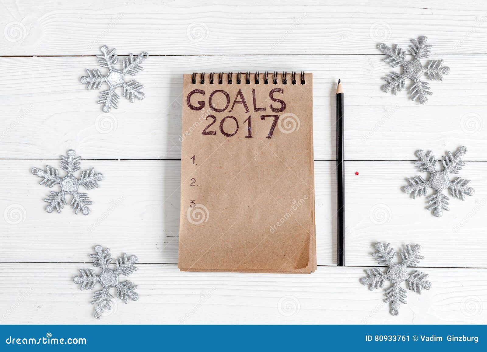 Notebook and Goals for New Year Wooden Background Top View Stock Image ...