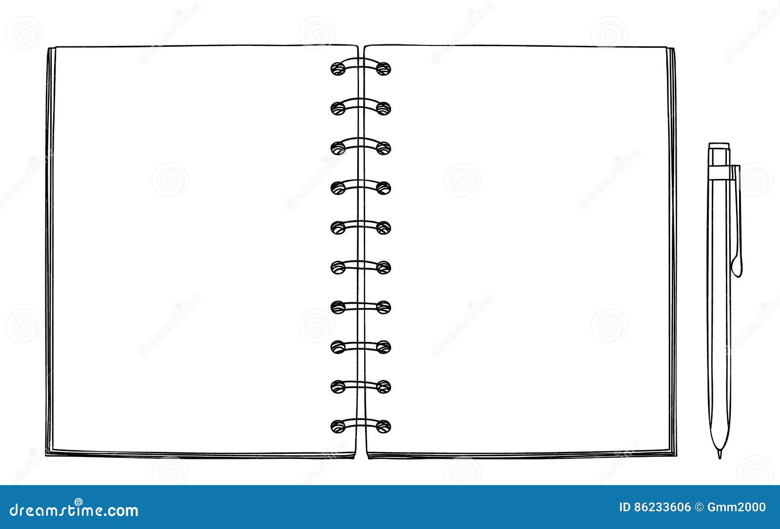 Notebook and Green Pen Hand Drawn Line Art Illustration Stock Vector ...