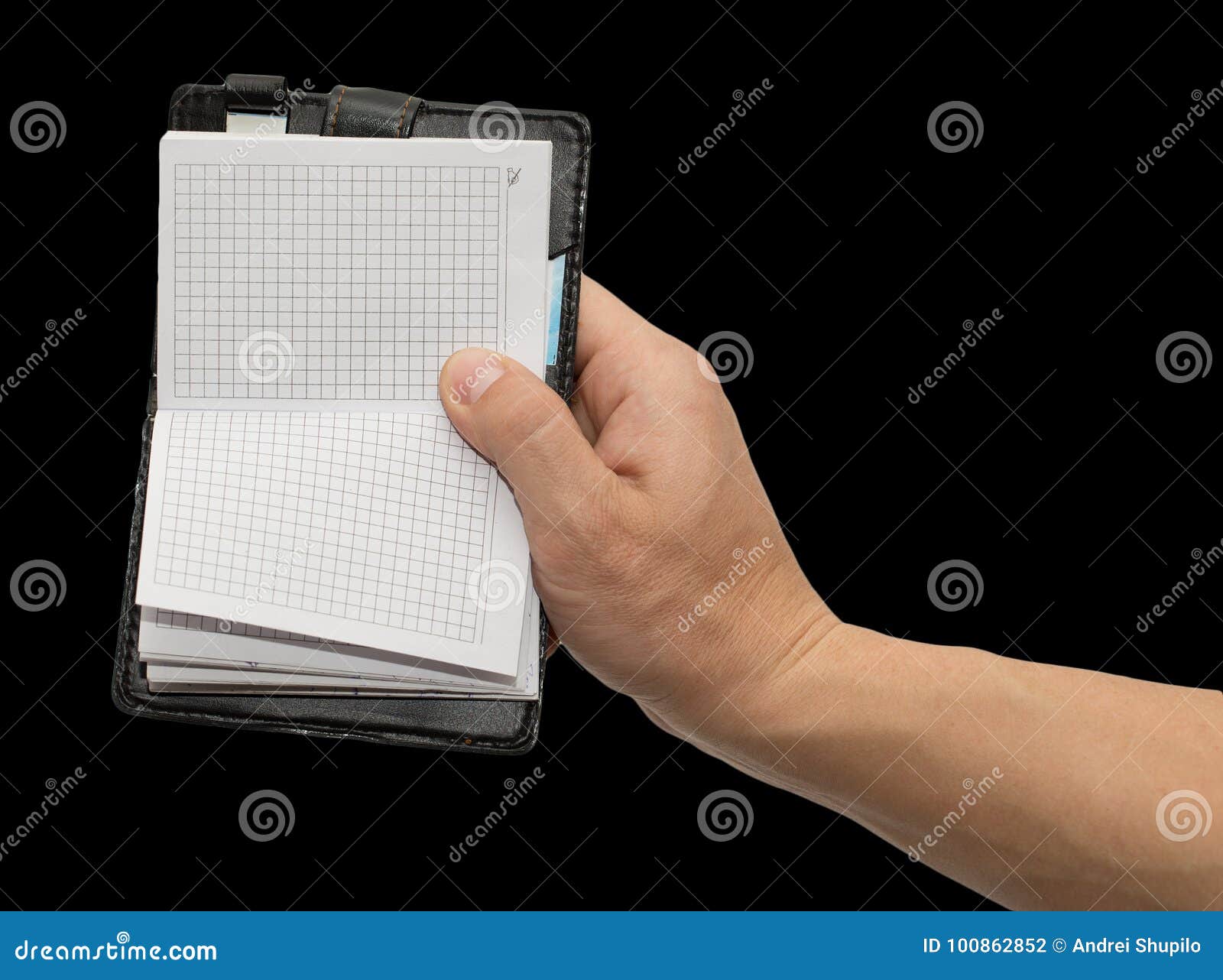Notebook in Hand on a Black Background Stock Photo - Image of lined ...