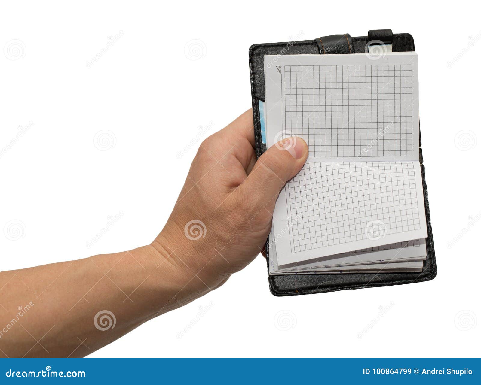 Notebook in Hand on White Background Stock Image - Image of fingers ...