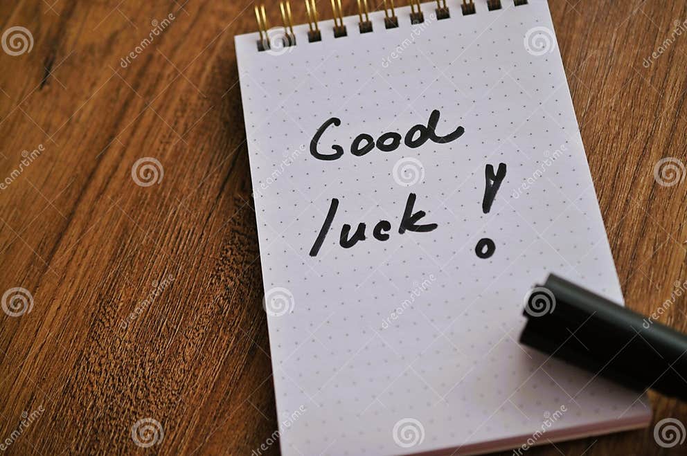 Notebook with Handwritten Good Luck on the Table Stock Illustration ...