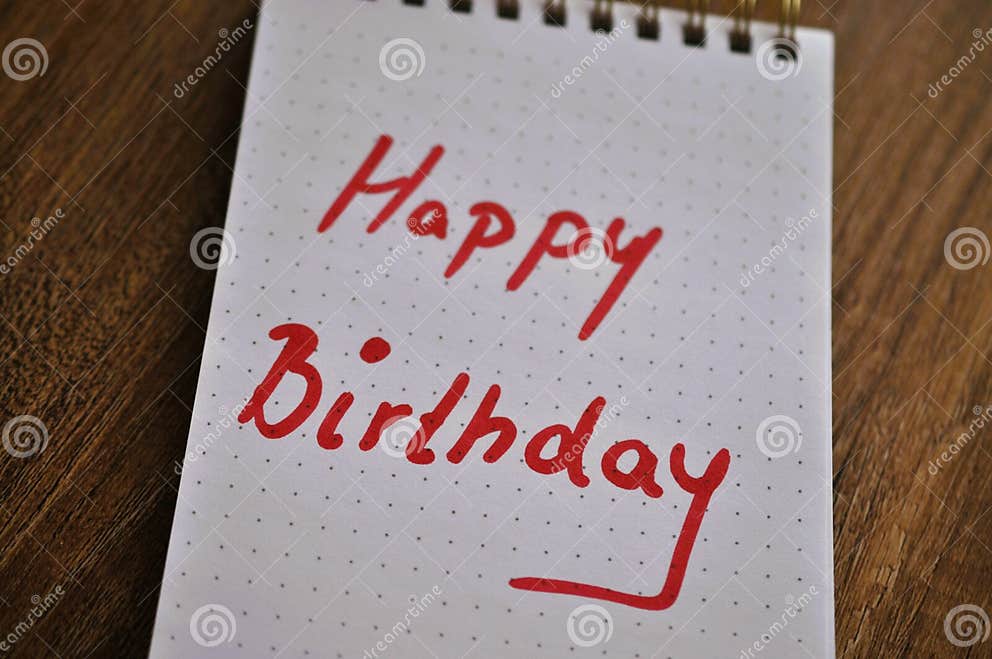 Happy Birthday Write in Notebook Stock Image - Image of font, table ...