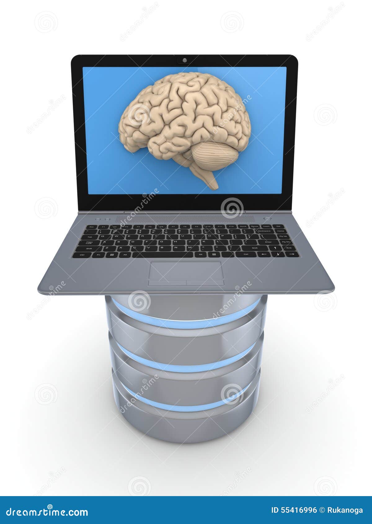 Notebook with a Human Brain on a Screen Stock Illustration ...