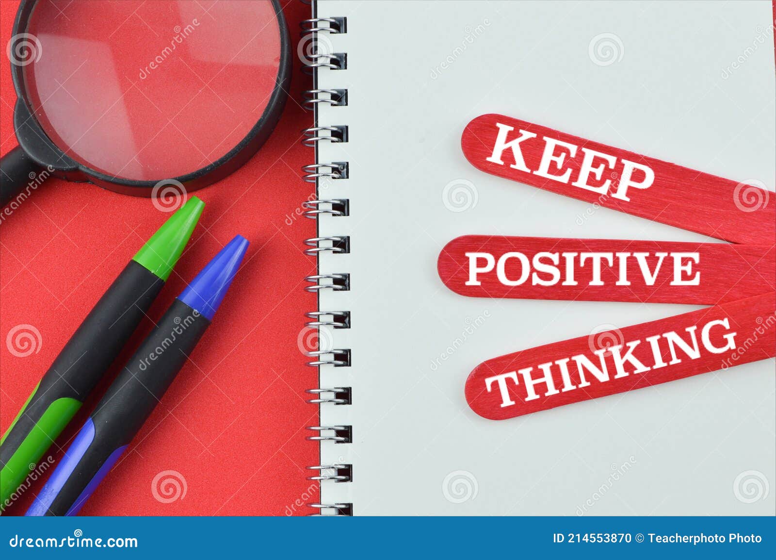 Notebook and Ice Cream Sticks Written with KEEP POSITIVE THINKING Stock ...