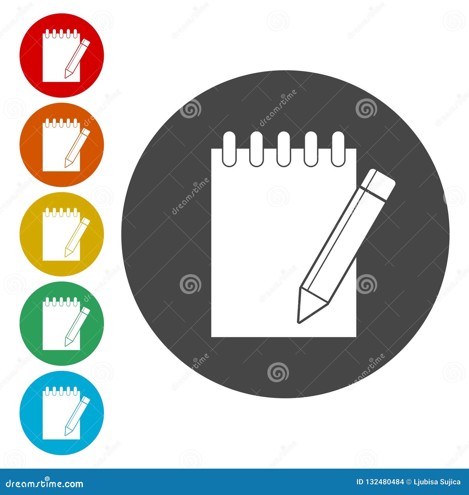 Notebook Icon, Document with Pencil Icons Set Stock Vector ...