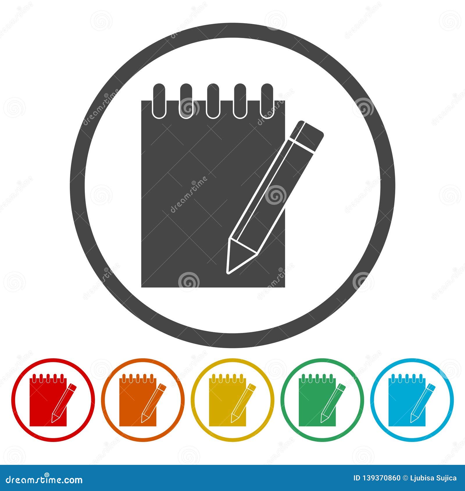 Notebook Icon, Document with Pencil Icons Set Stock Vector ...