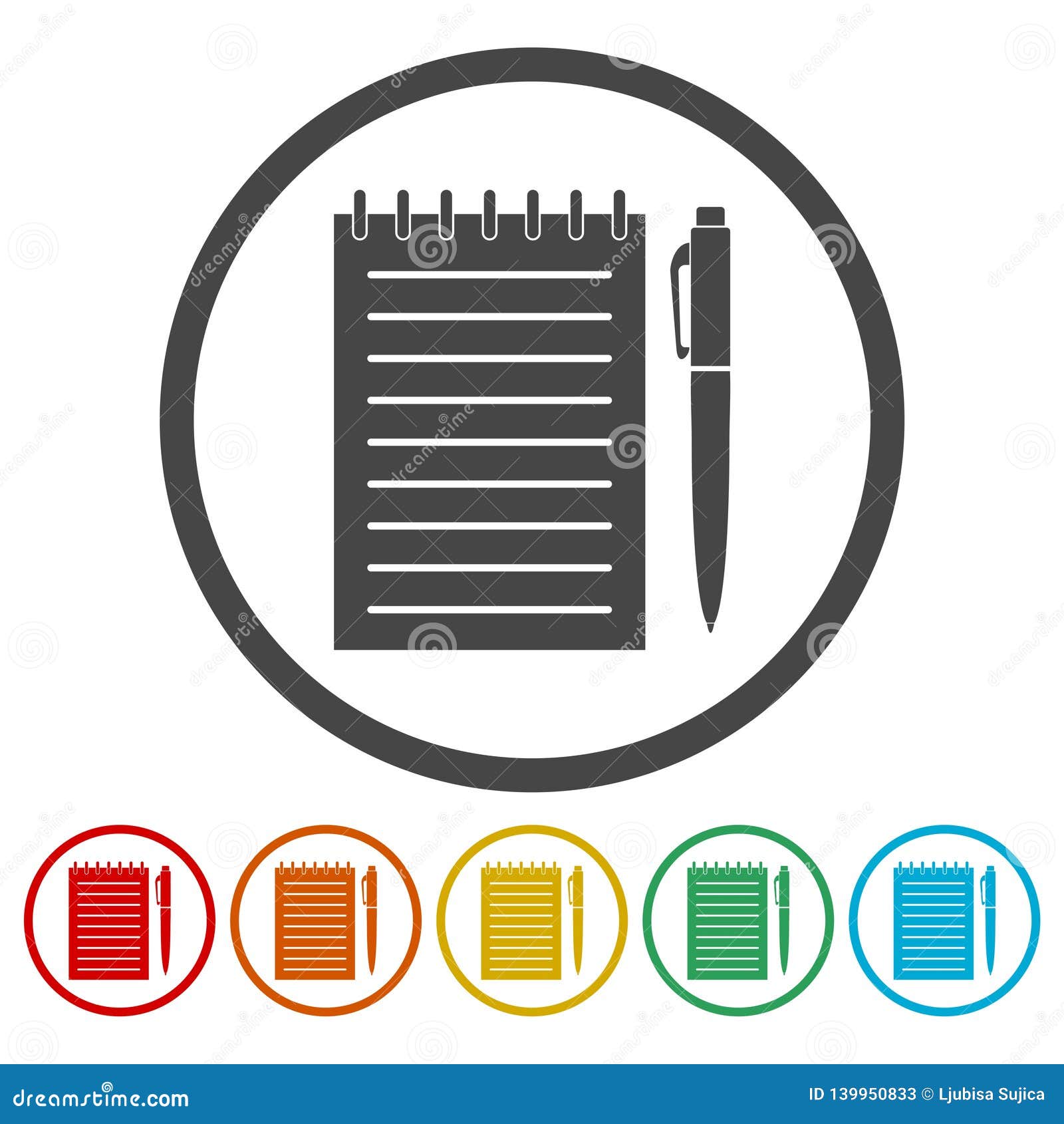 Notebook Icon, Document with Pencil Icons Set Stock Vector ...