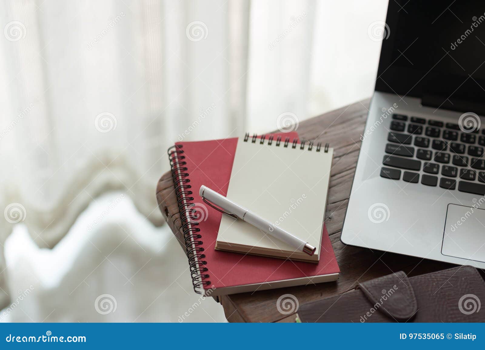 Notebook and Laptop Computer on Wood Table Stock Image - Image of ...