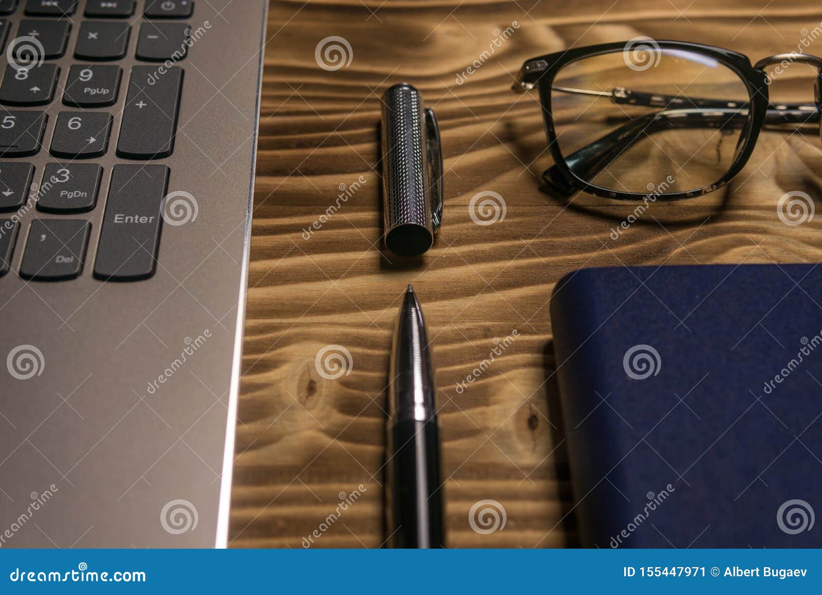 Notebook, Laptop, Glasses and Pen on the Table Stock Image - Image of ...