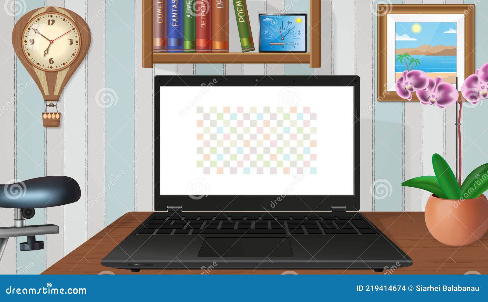 Notebook. Laptop in the Interior of the Room. Overlay with Switchable ...