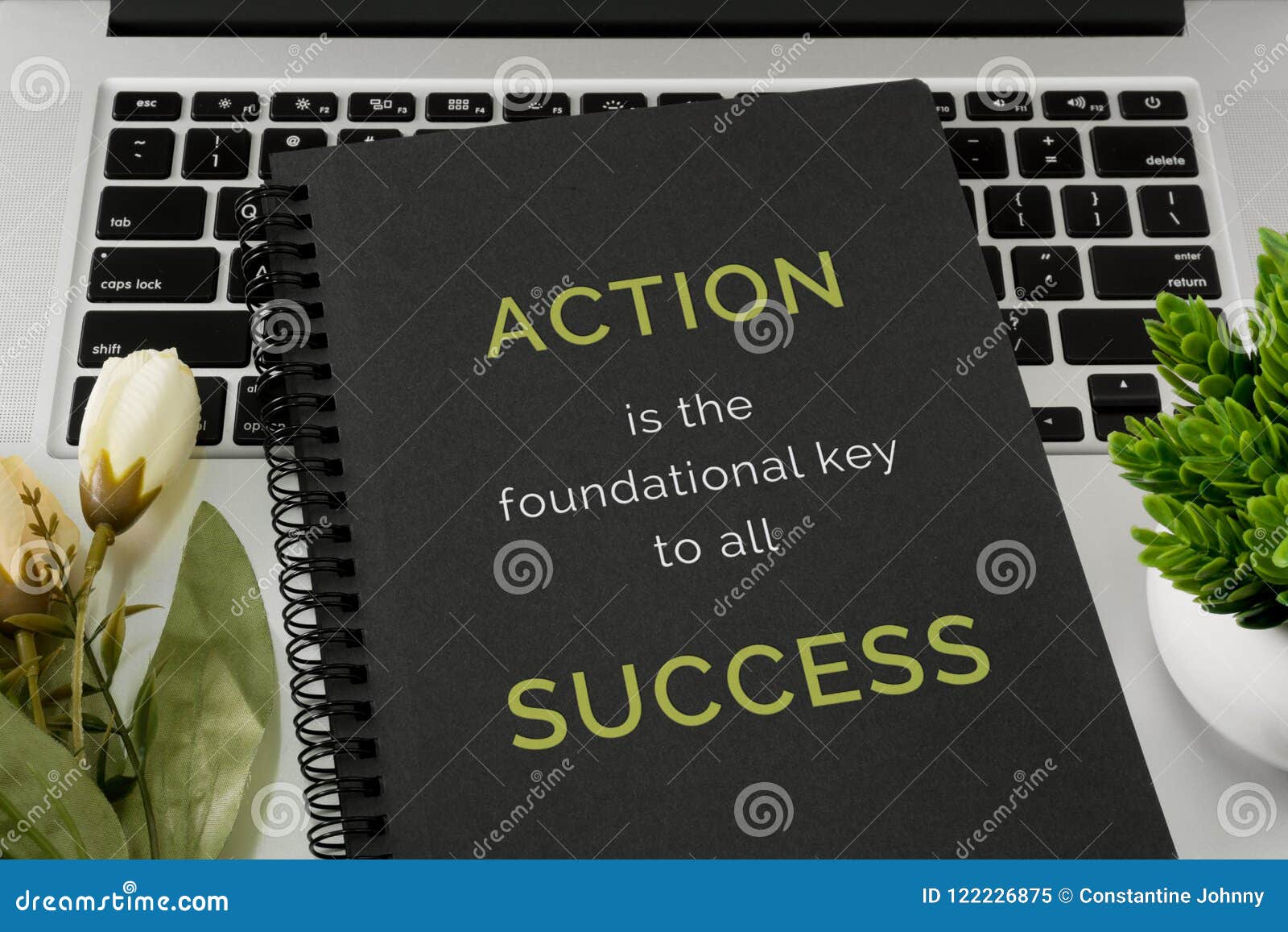 Notebook on laptop. stock image. Image of motivational - 122226875