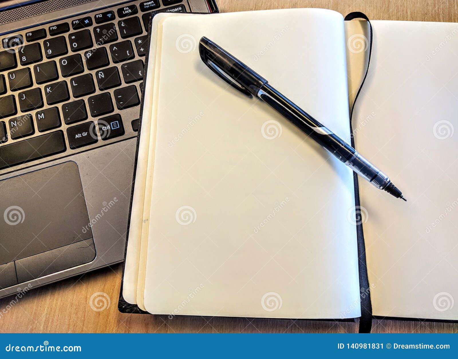 Notebook with Laptop and Pen Stock Image - Image of table, laptop ...