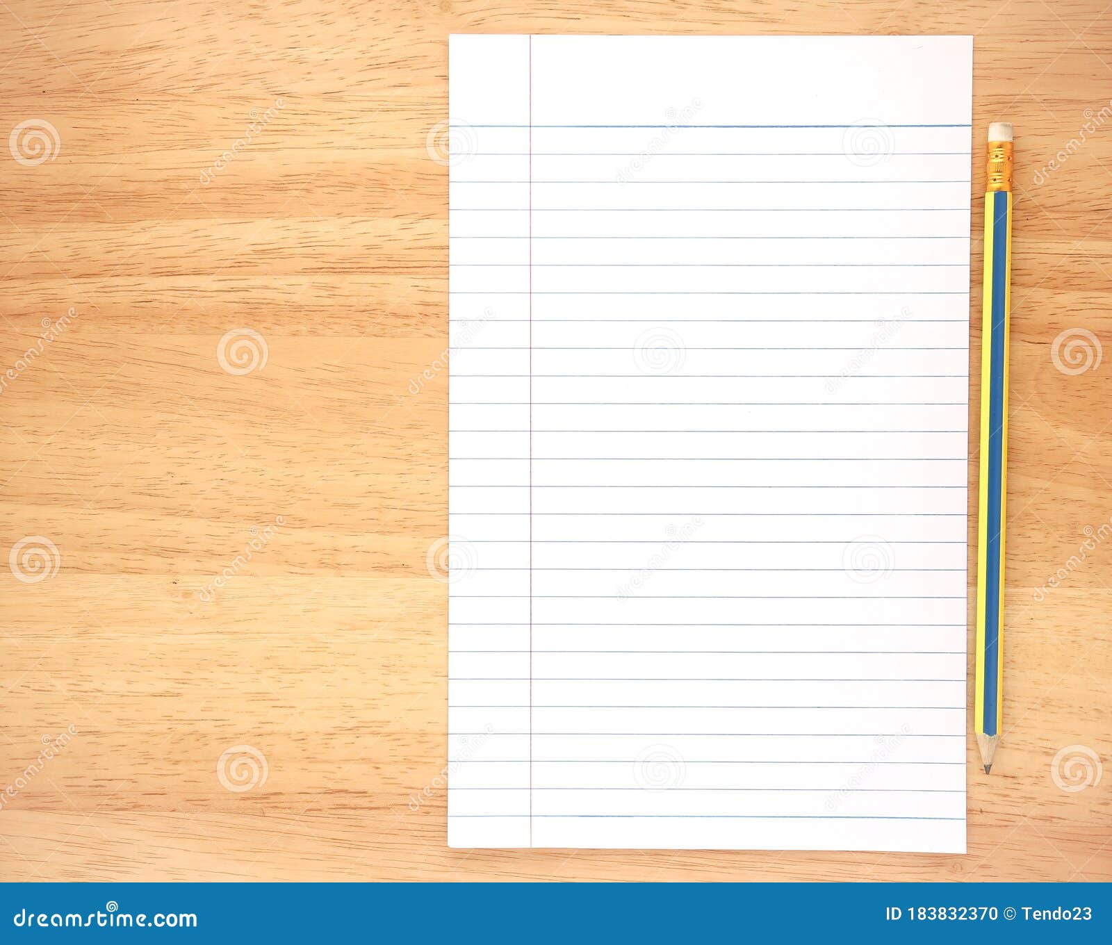 Notebook Lined Paper and Pencil on Wood Background Stock Photo - Image ...