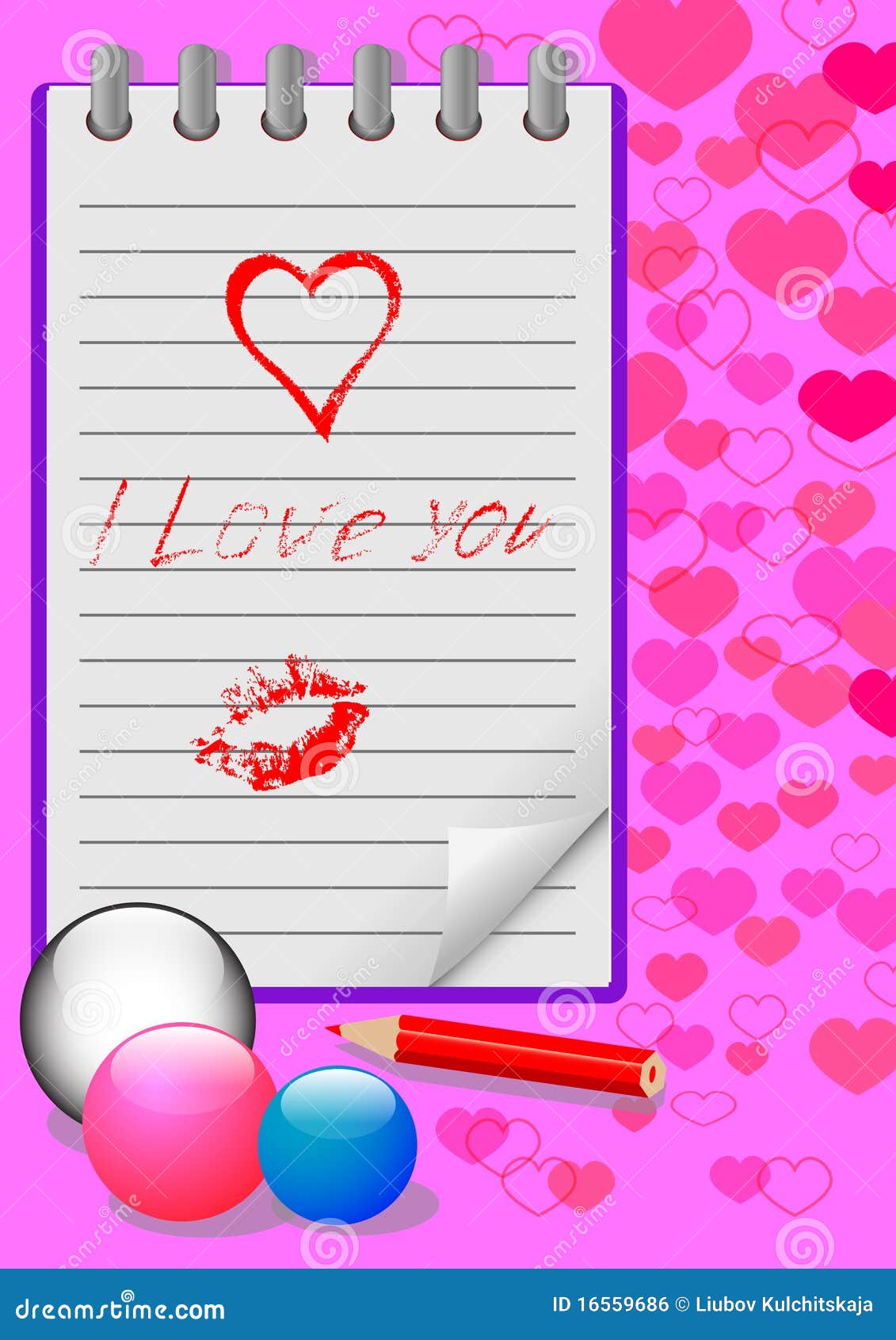 Notebook with Love Messages. Vector Eps10. Stock Vector - Illustration ...