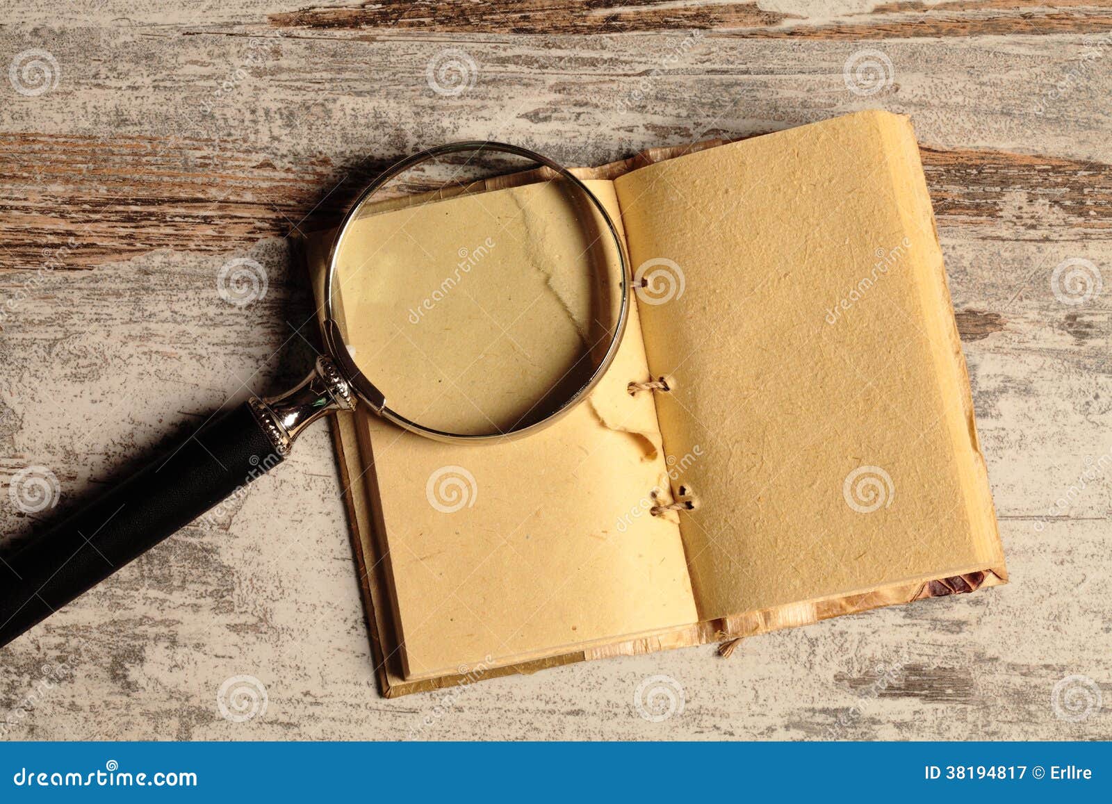 Notebook and Magnifying Glass Stock Image - Image of sepia, brown: 38194817