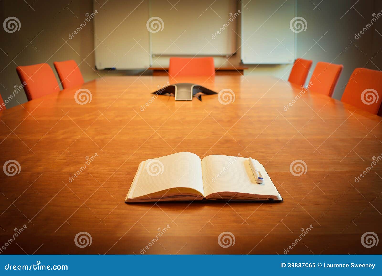 Notebook on Meeting Room Desk Stock Image - Image of wooden, furniture ...