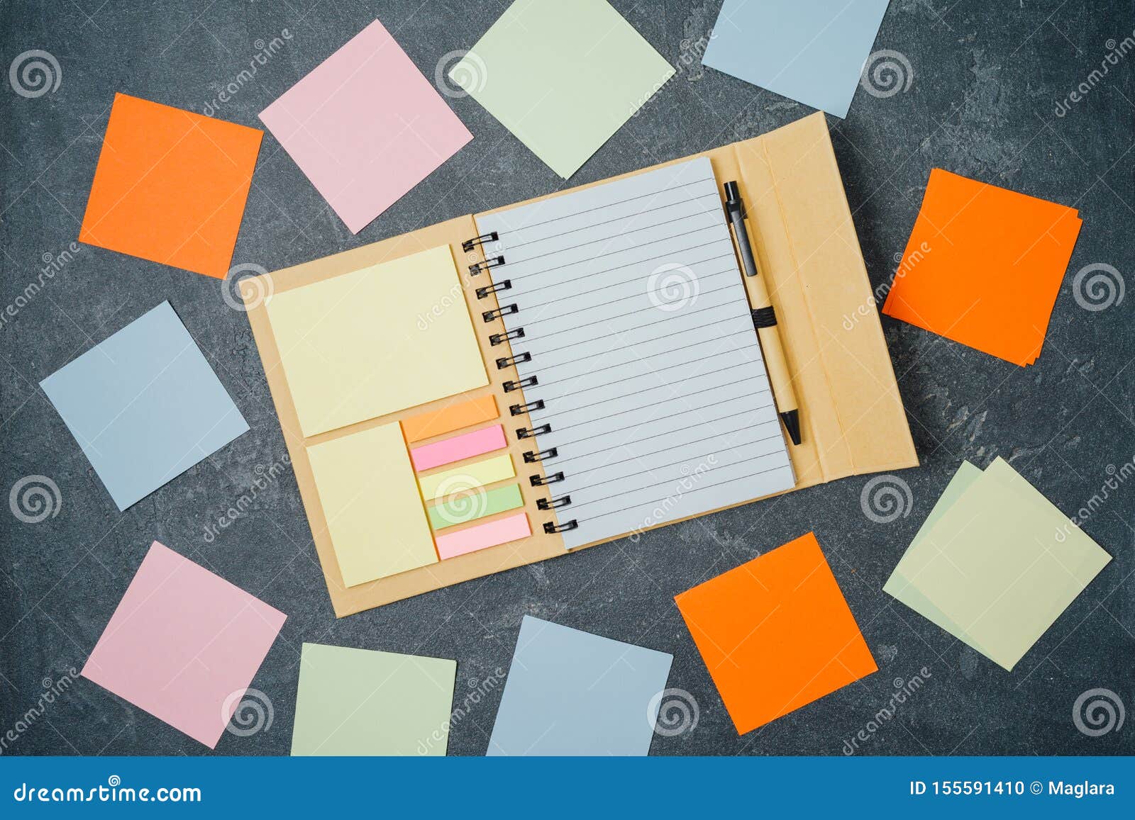 Notebook and Memo Notes on Blackboard. Top View from Above Stock Photo ...