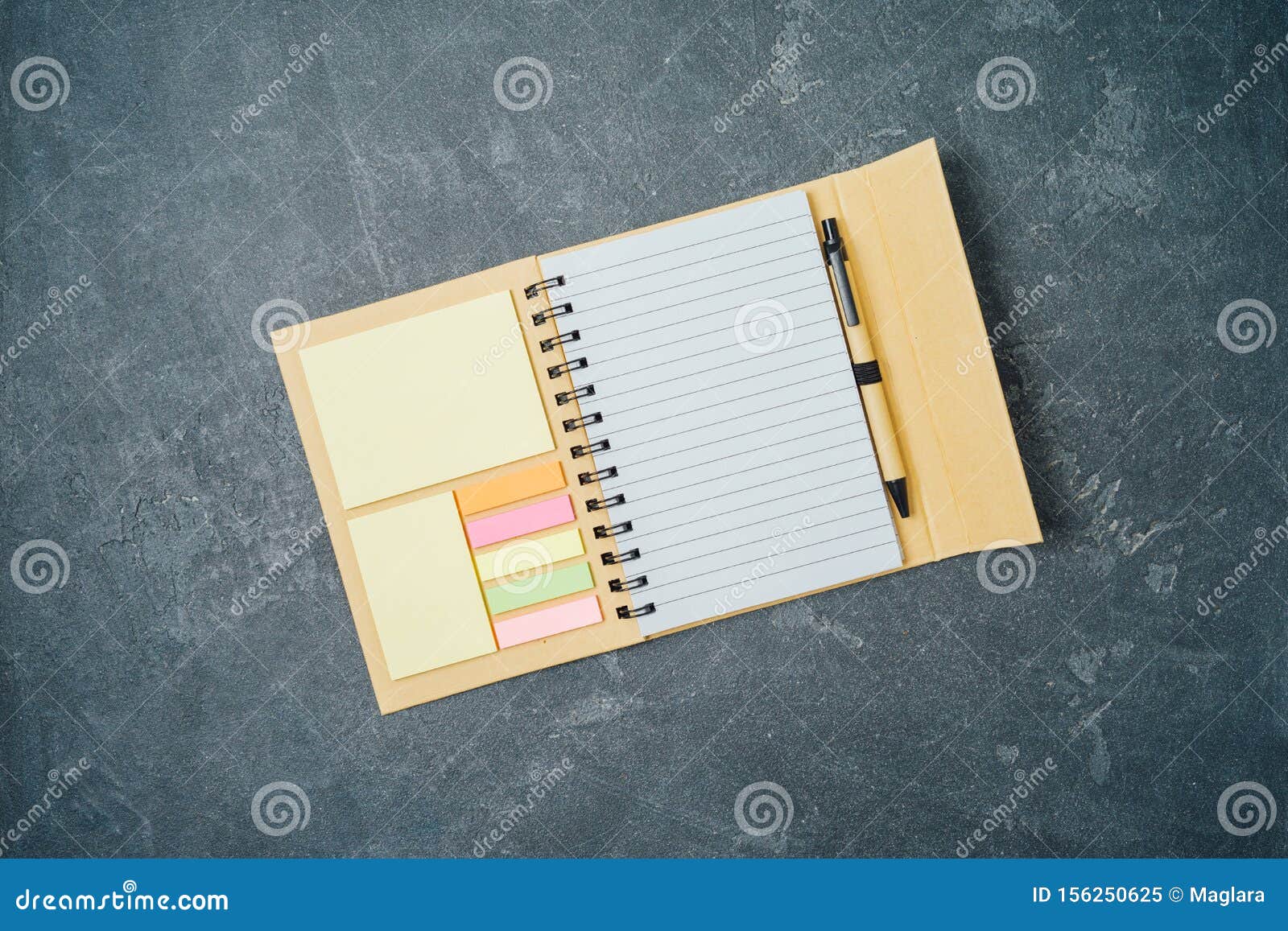 Notebook and Memo Notes on Blackboard. Top View from Above Stock Image ...