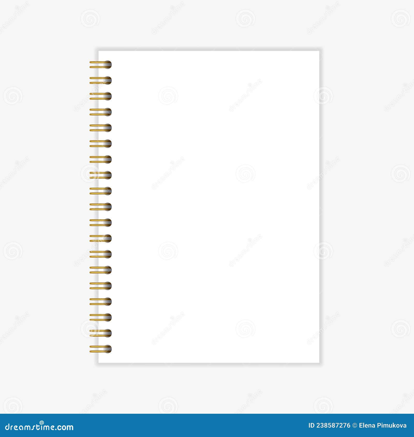 Notebook Mockup with Gold Spiral. Wire Bound Blank Paper Note Book ...