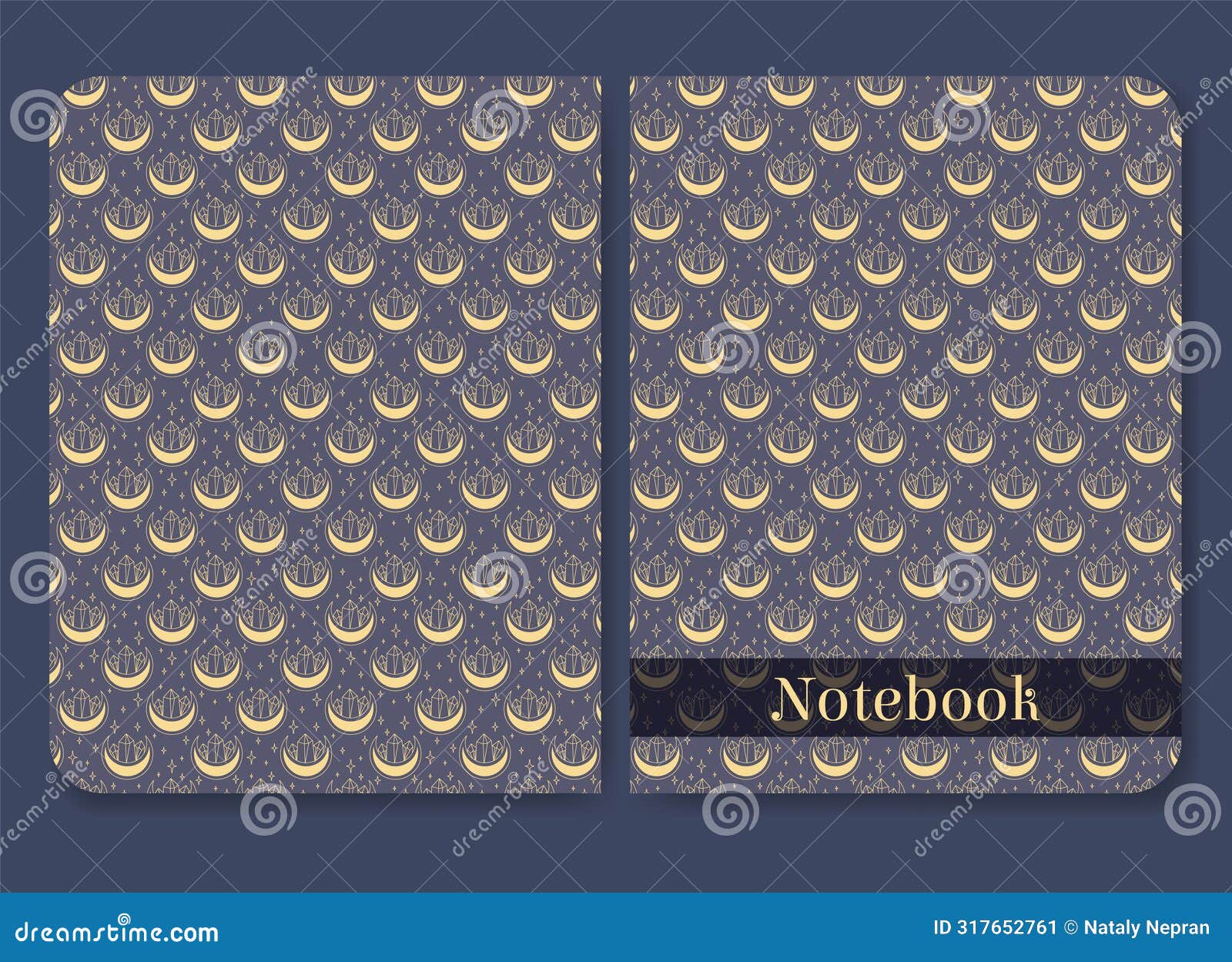 Notebook with Mysterious Moon and Crystals. Cover Page Design Aesthetic ...
