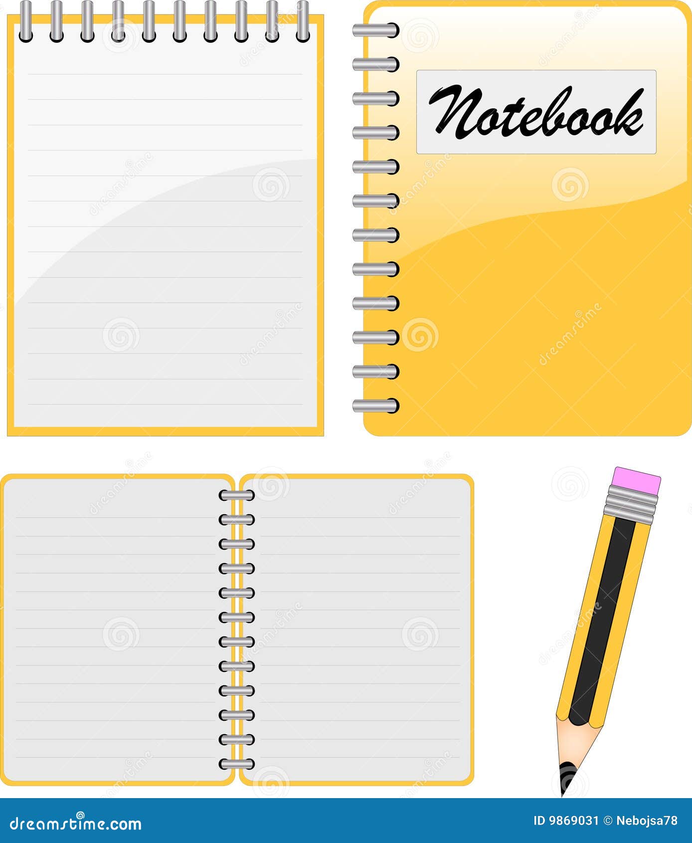 Notebook, Notepad and Pencil Stock Vector - Illustration of pencil ...